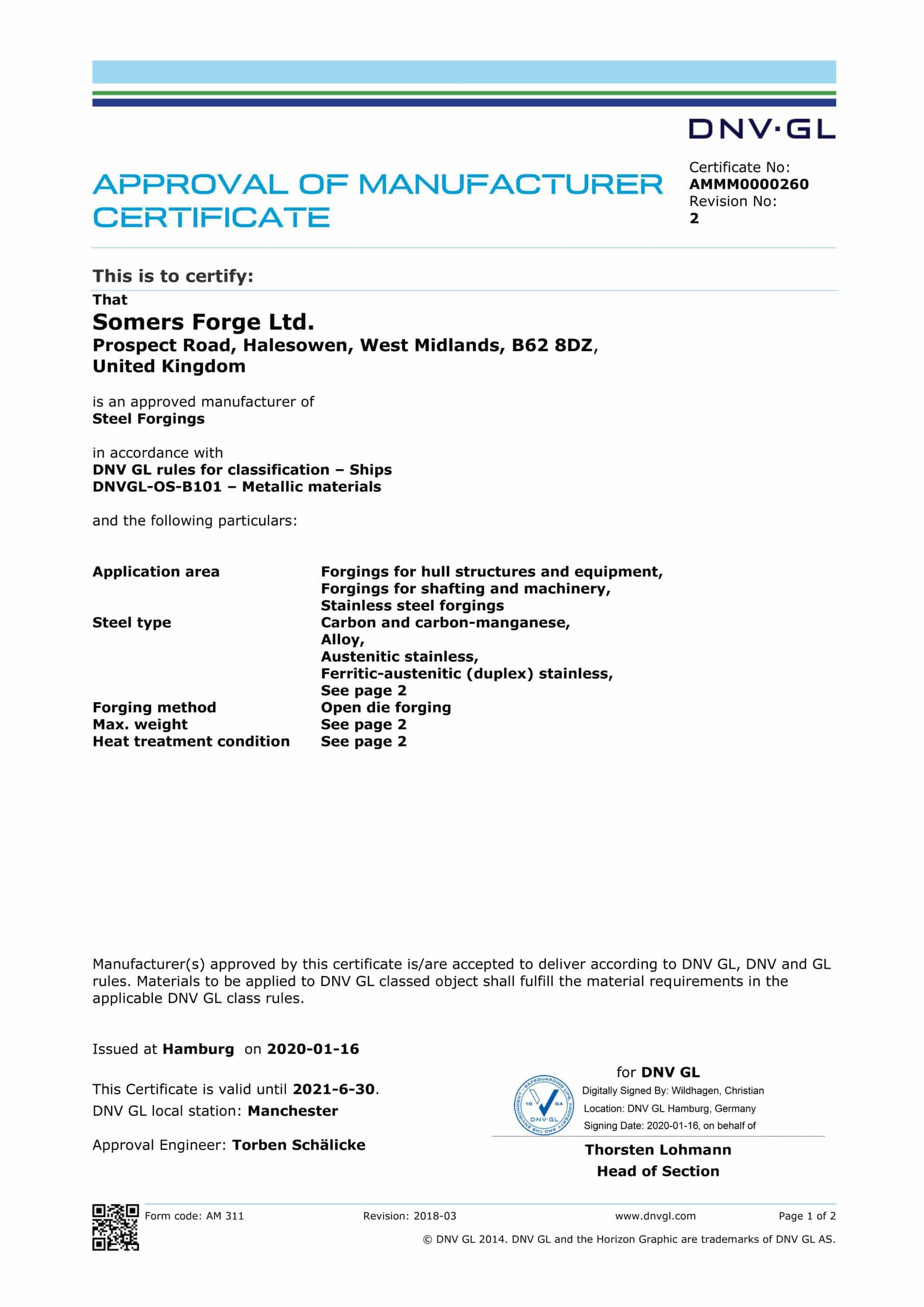 DNV GL Approval | Somers Forge